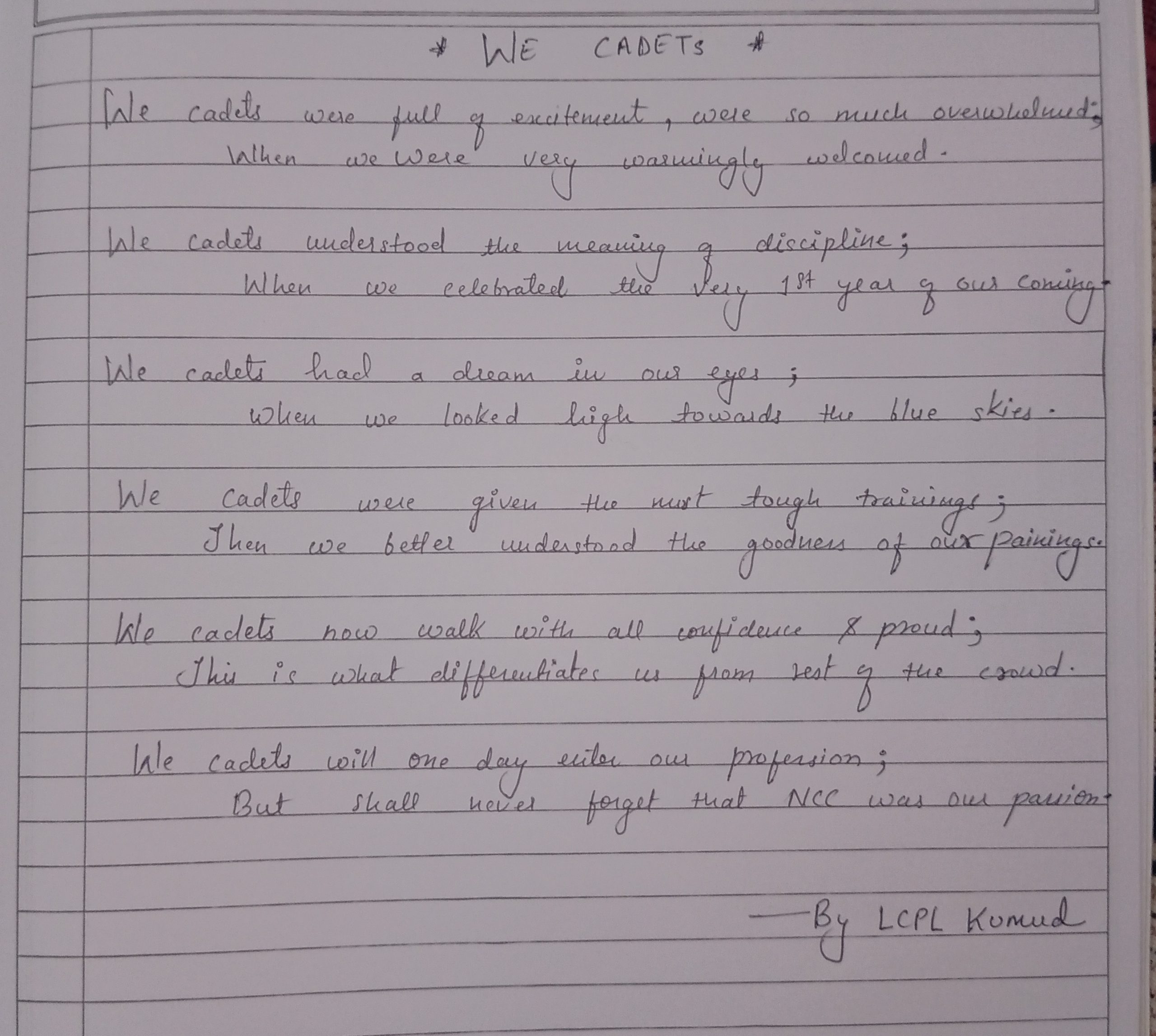 We cadets ( Poetry) – India NCC