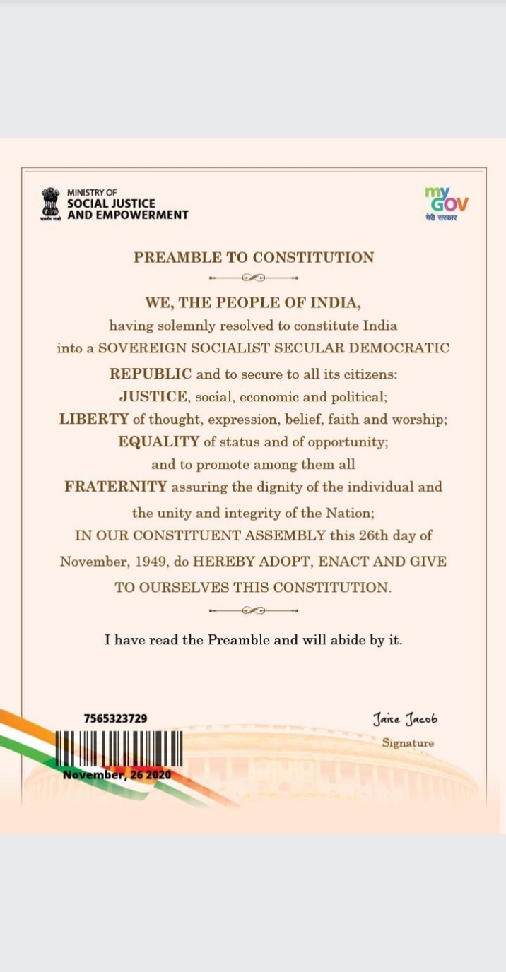 Preamble of Indian constitution – India NCC