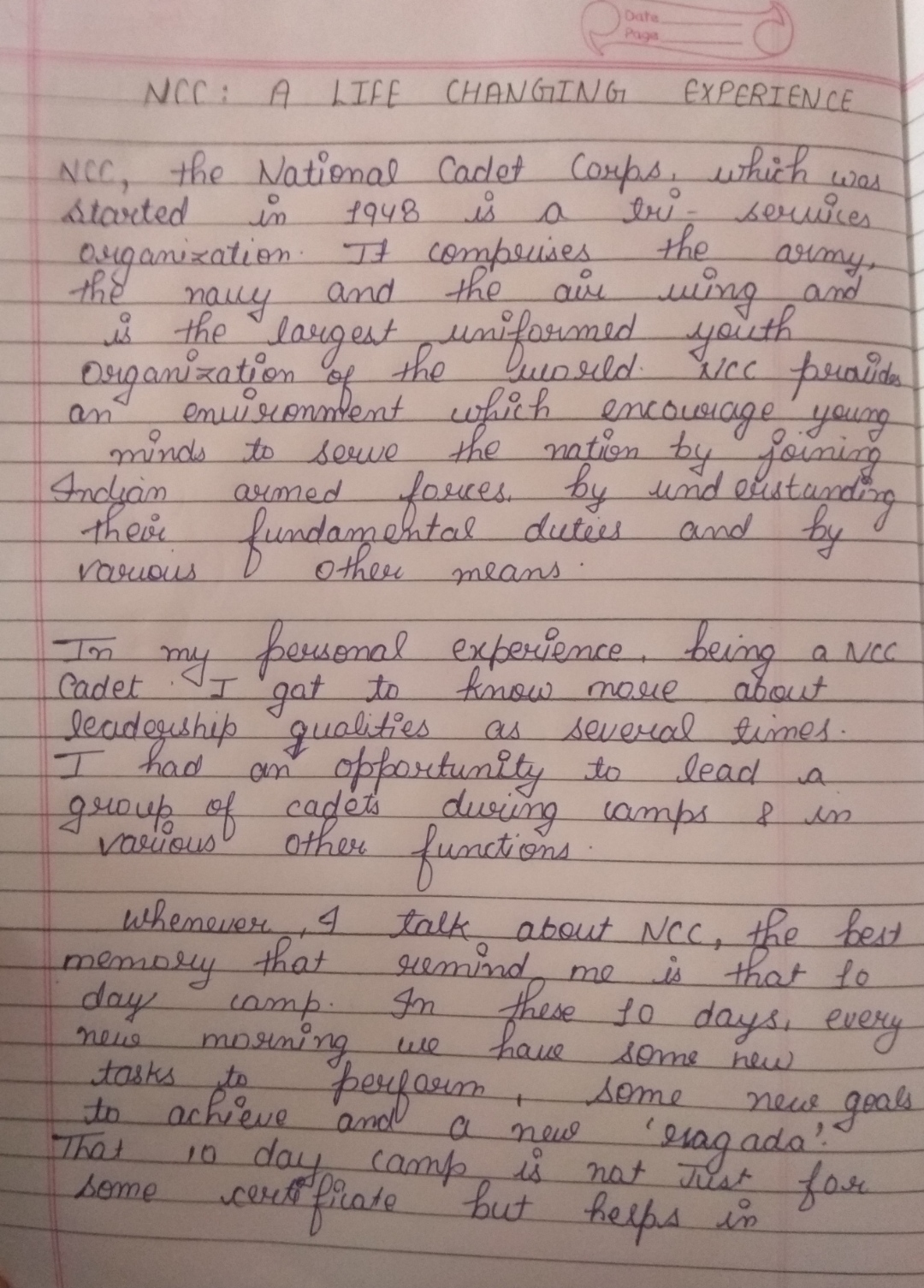 Experience of ncc – India NCC