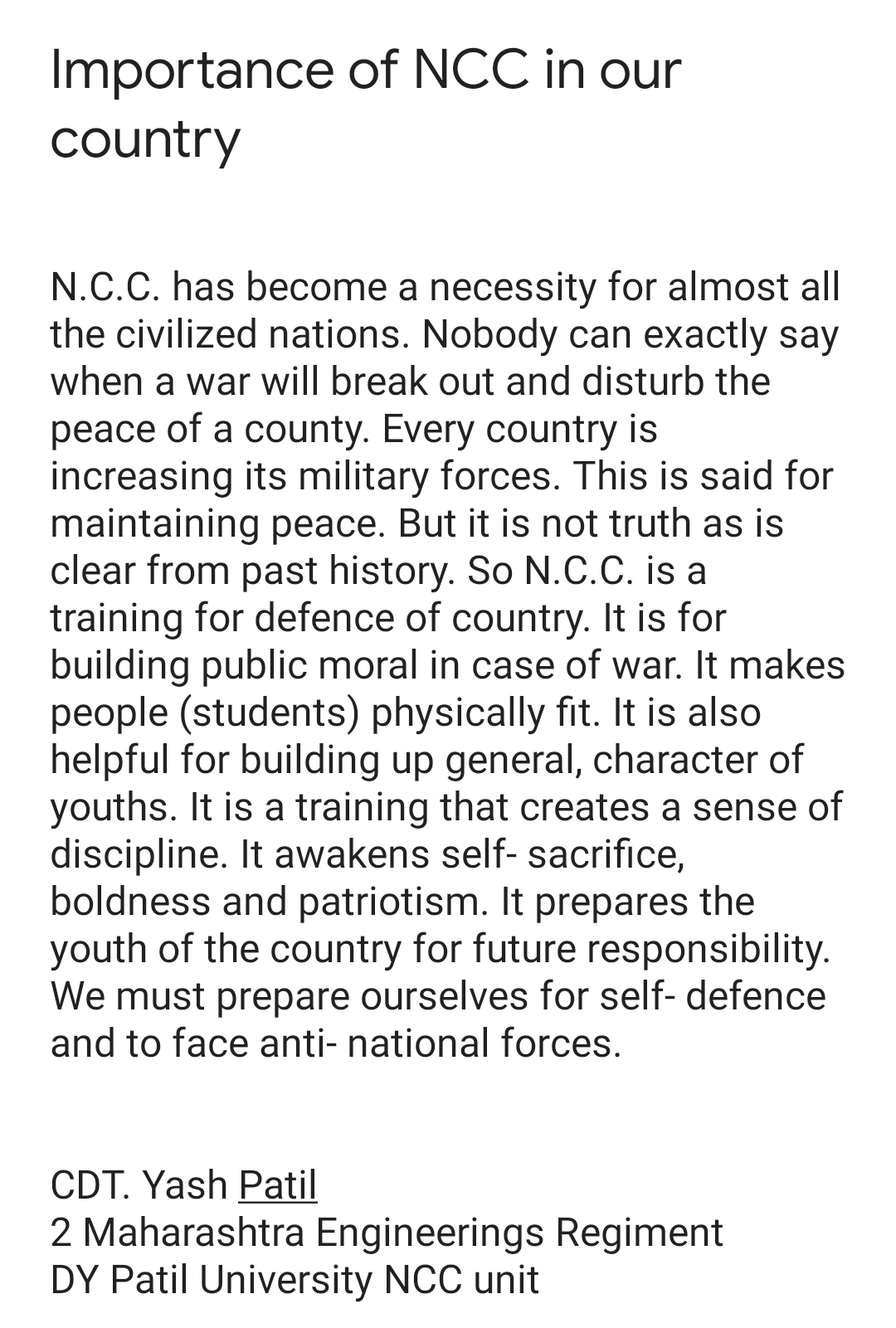 Importance of ncc in our country – India NCC