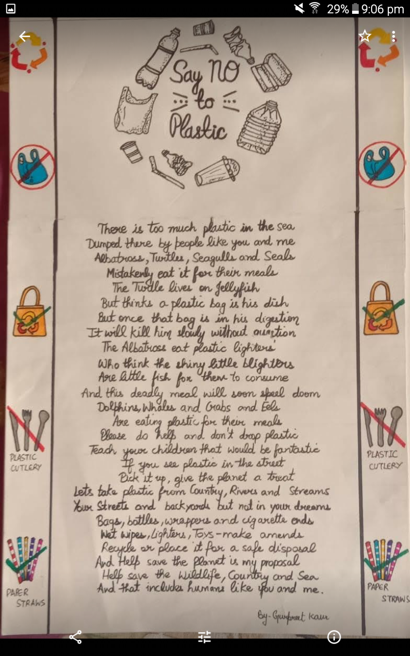 Poem on say no to plastic – India NCC