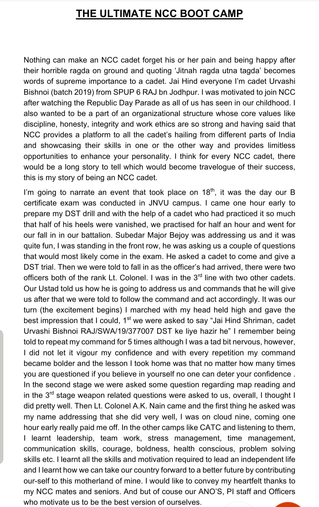 THE ULTIMATE NCC BOOT CAMP( NCC EXPERIENCE) – India NCC