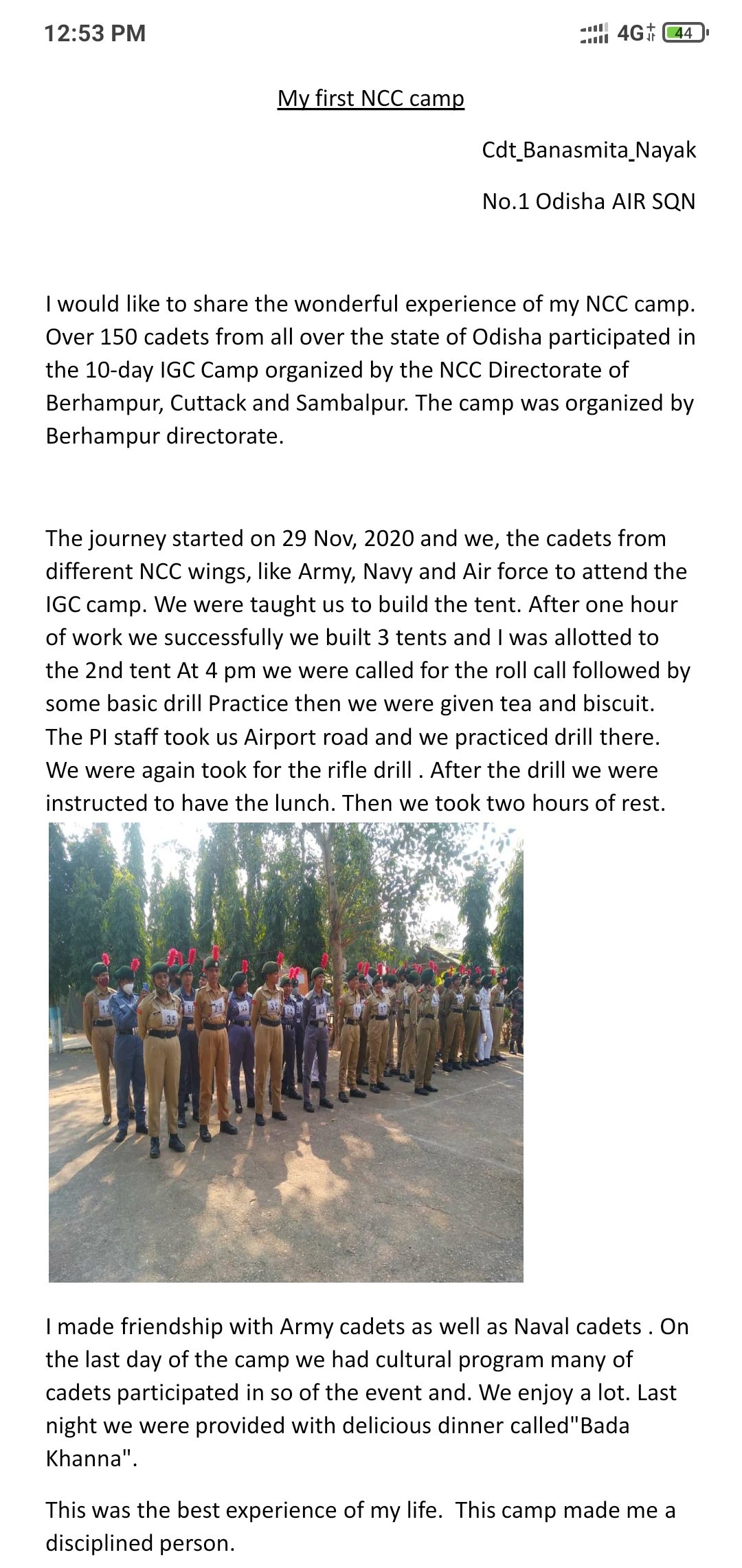 My first NCC camp – India NCC