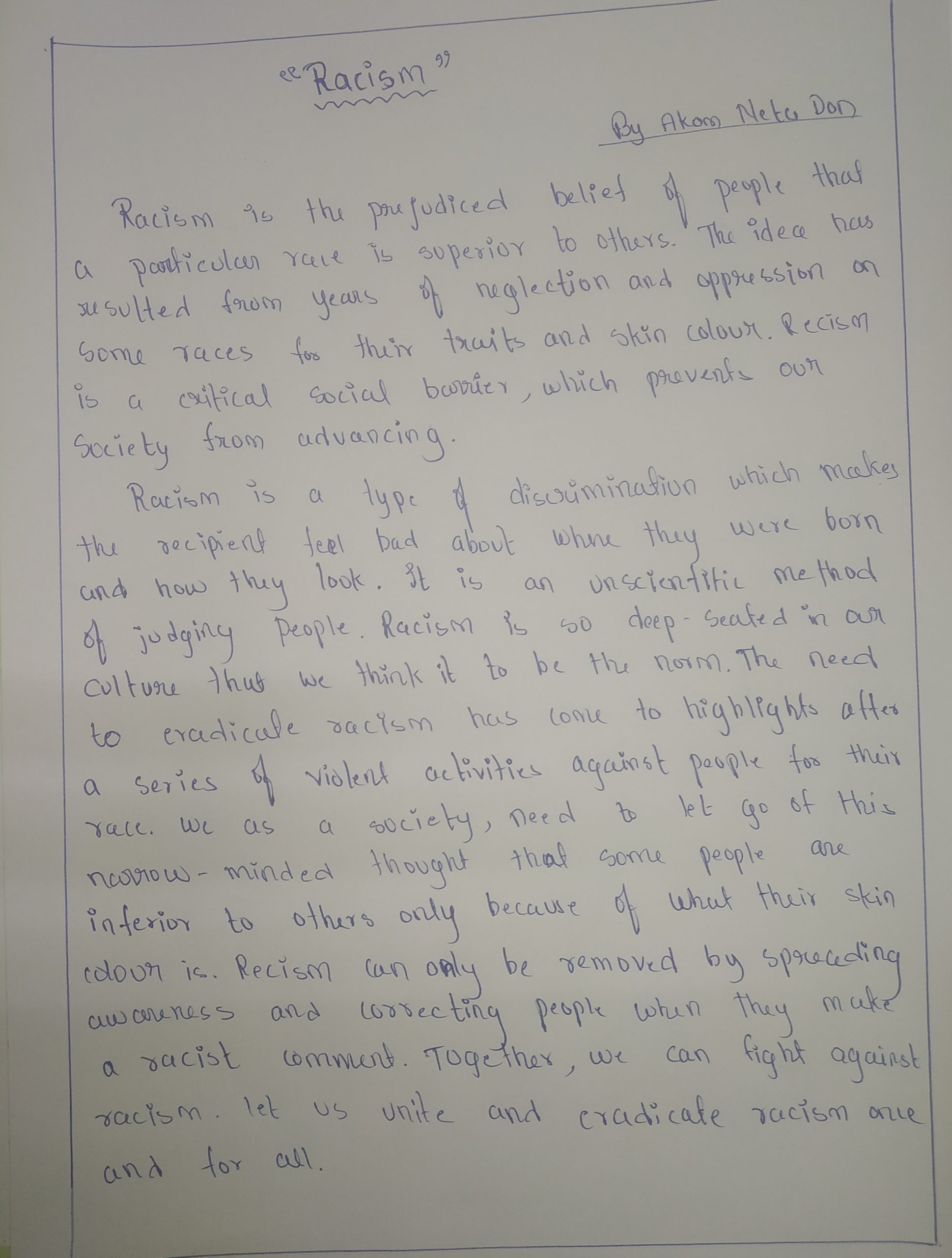 Article on racism – India NCC