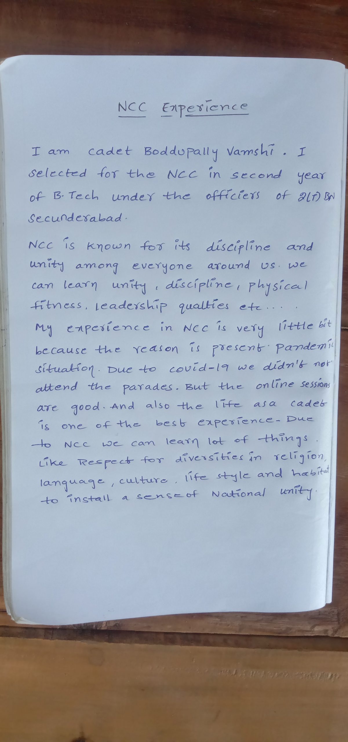 NCC Experience – India NCC