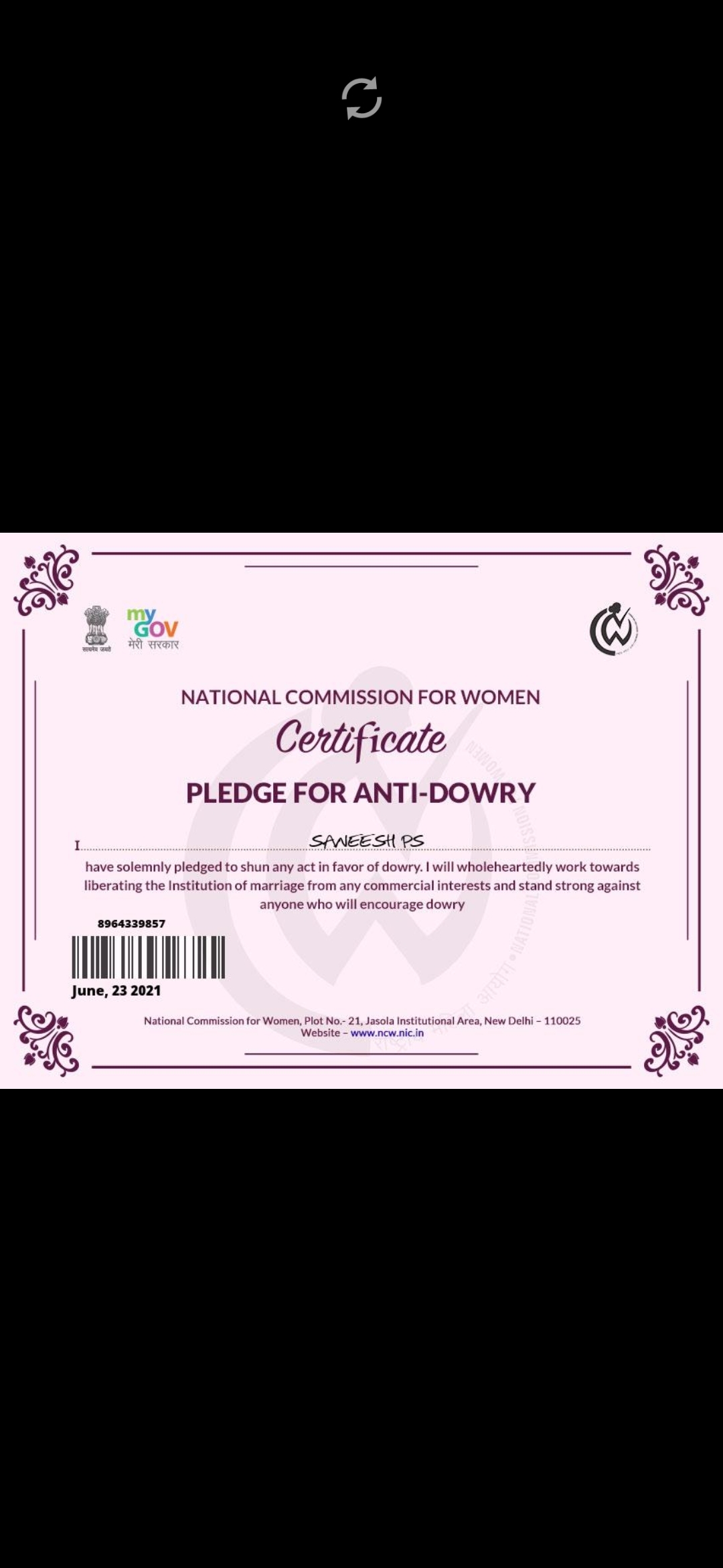 Anti dowry pledge certificate – India NCC