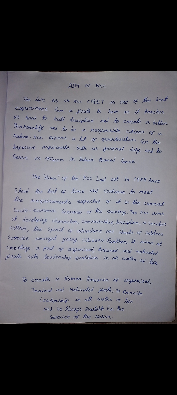 Aim of ncc – India NCC