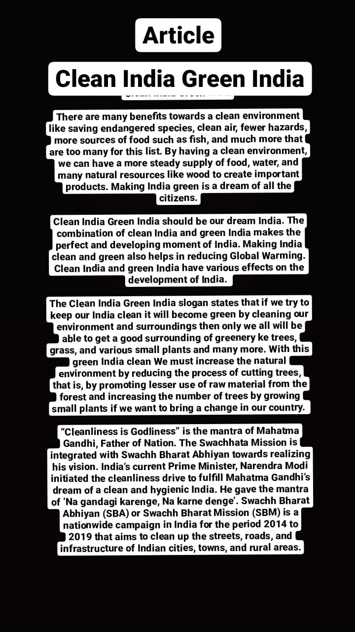 Article on Clean India Green India – India NCC