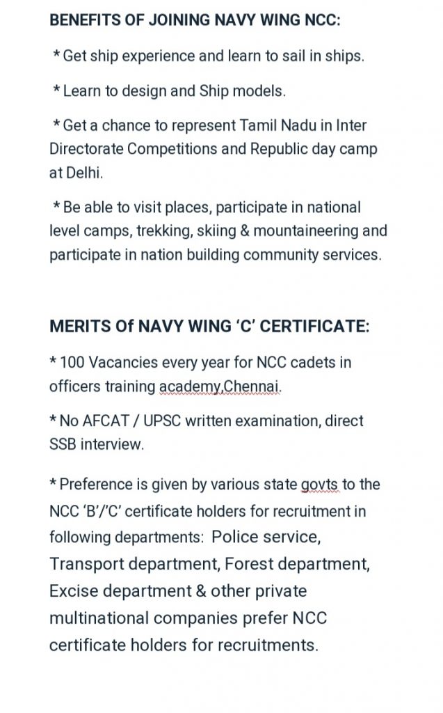 Experience of naval wing – India NCC
