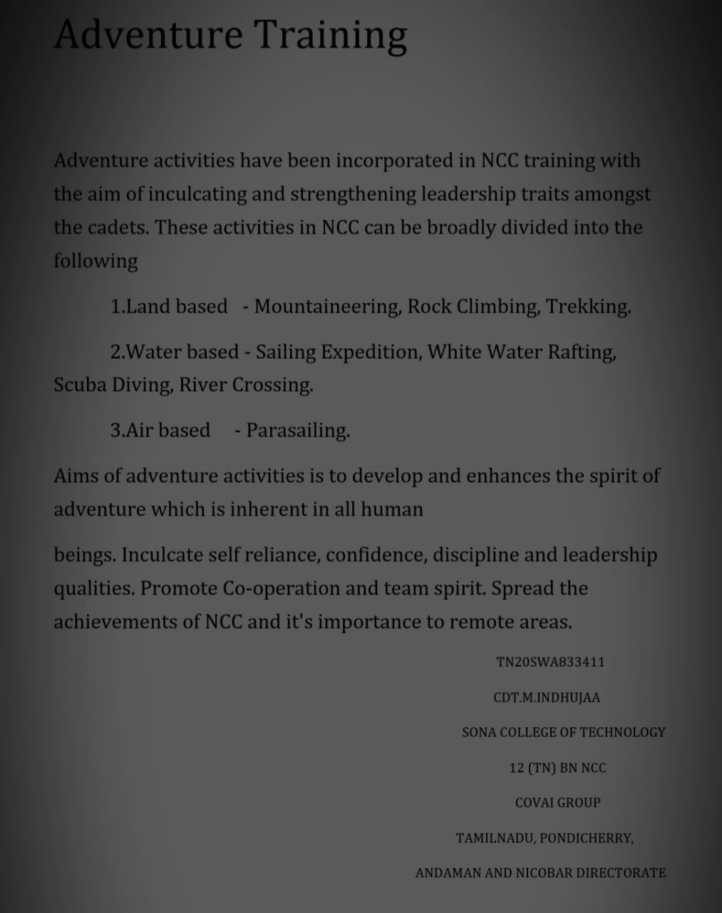 Adventure training – India NCC