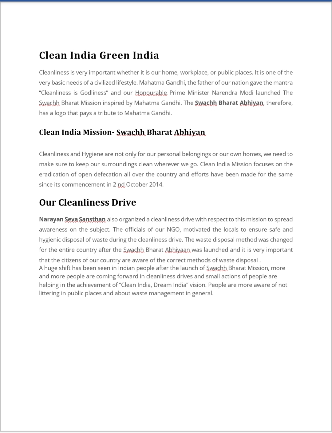 Clean India green India – India NCC