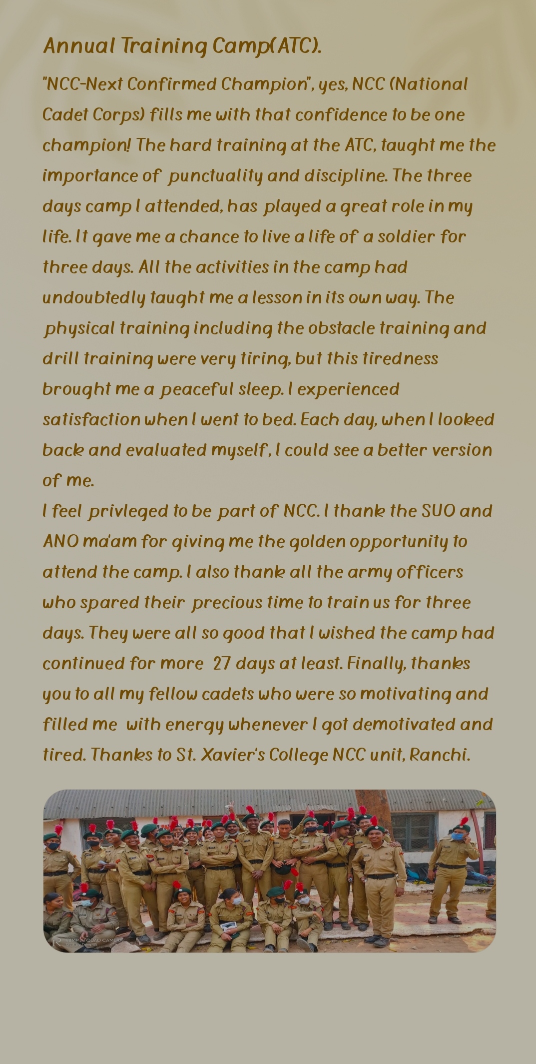 Annual Training Camp – India NCC