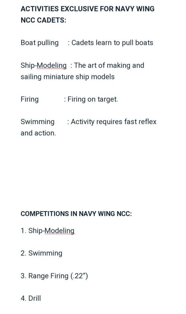 Experience of naval wing – India NCC