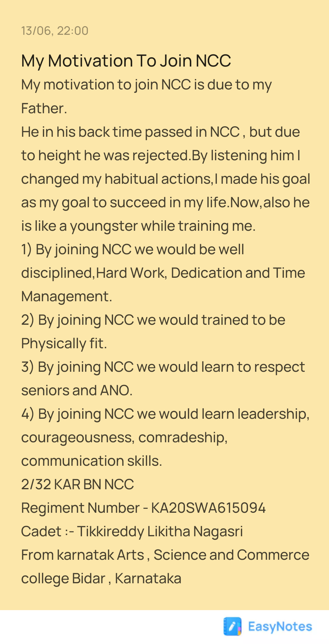 My motivation to join NCC – India NCC
