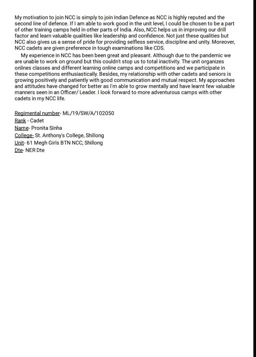 Motivation to join NCC – India NCC