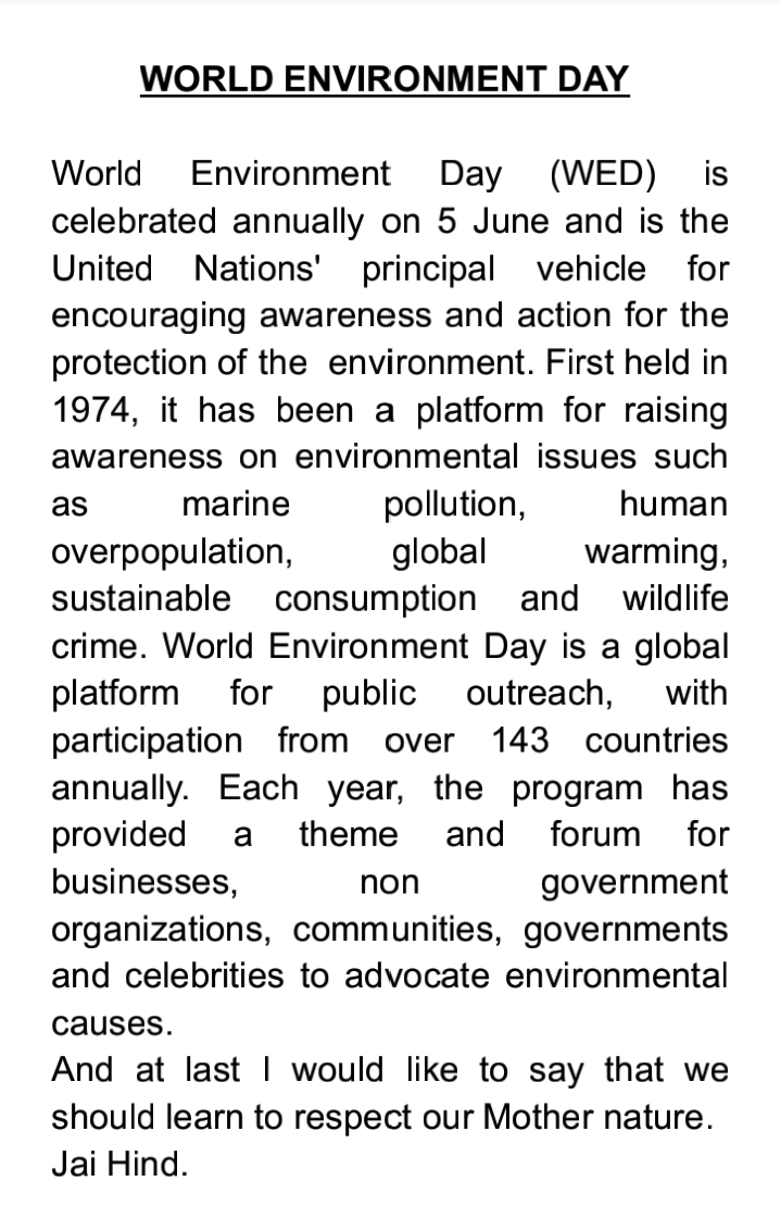 WORLD ENVIRONMENT DAY – India NCC