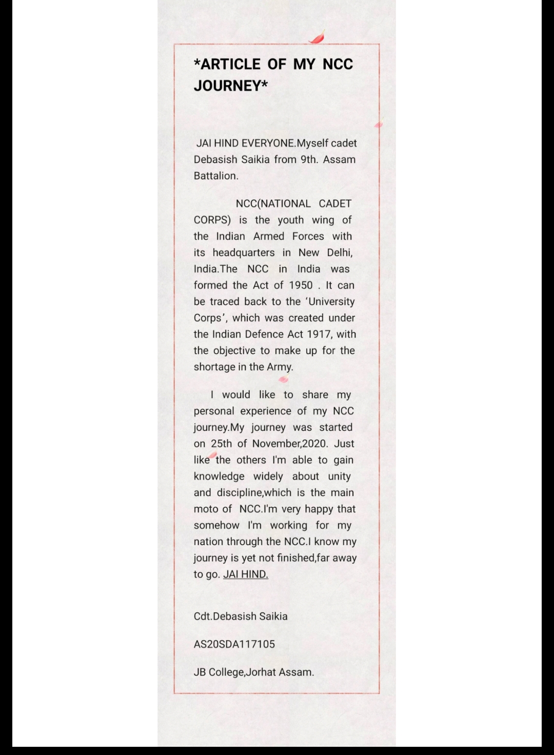 MY NCC EXPERIENCE – India NCC