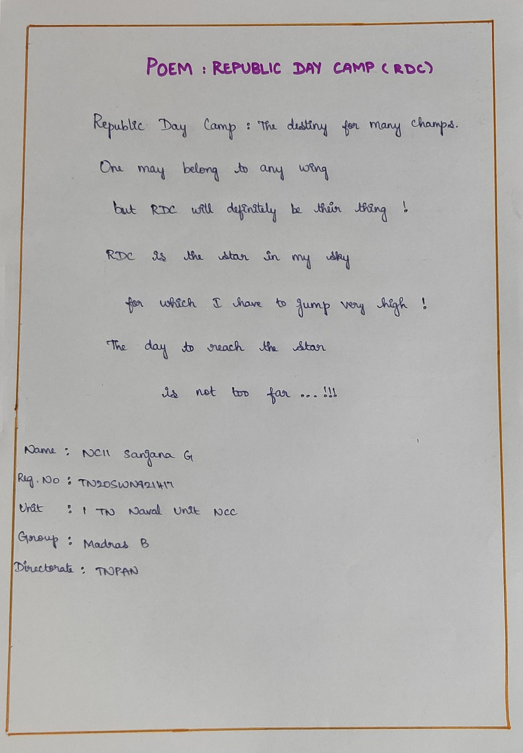 Poem on Republic day camp (RDC) – India NCC