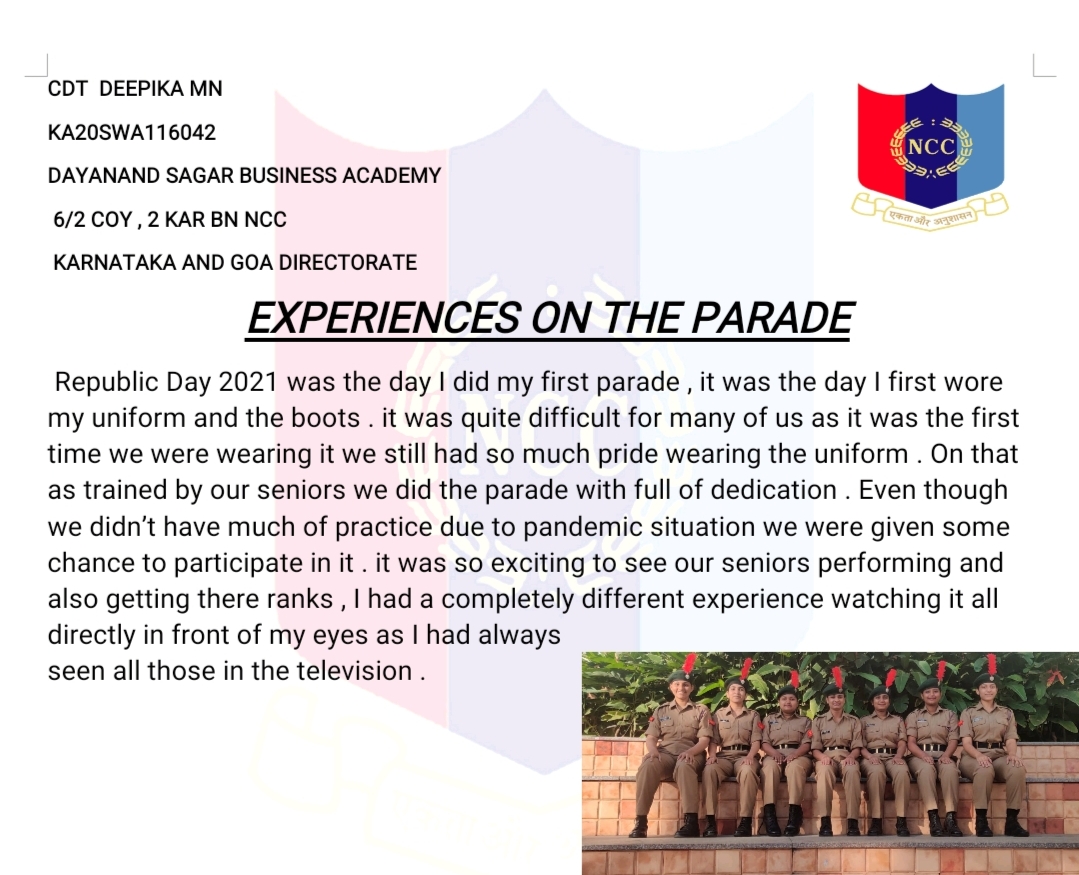 Experience in parade – India NCC