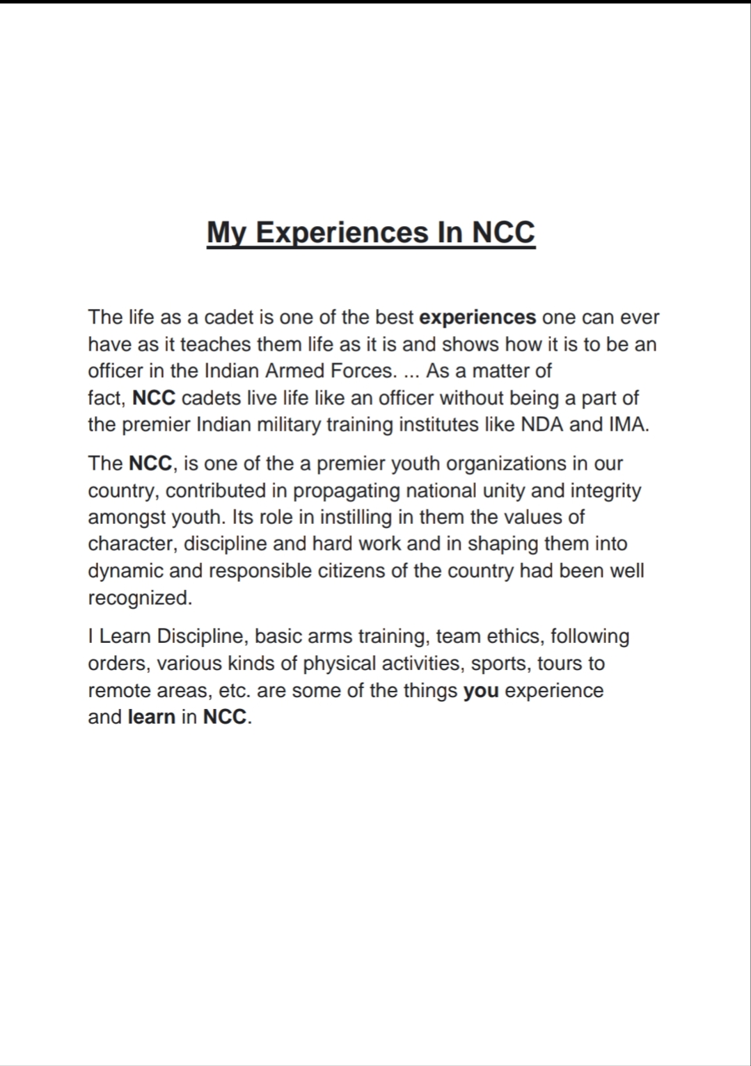 My Experience In NCC – India NCC