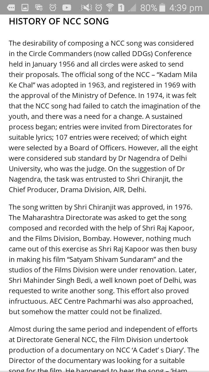 History of ncc song – India NCC