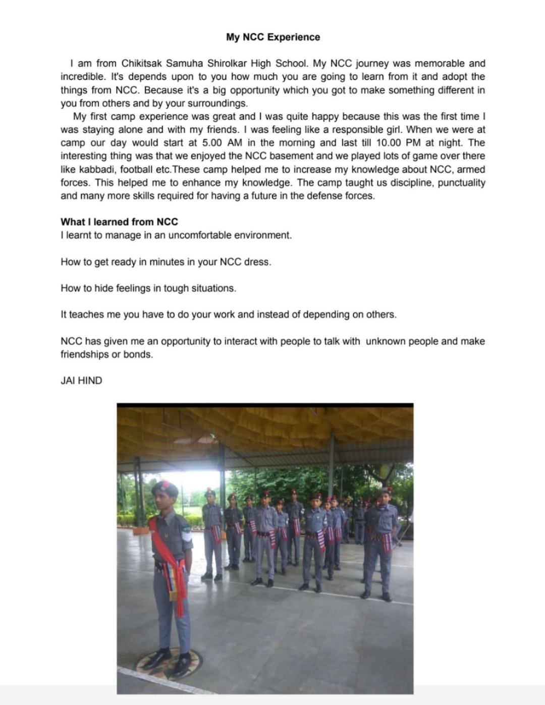 NCC Experience – India NCC