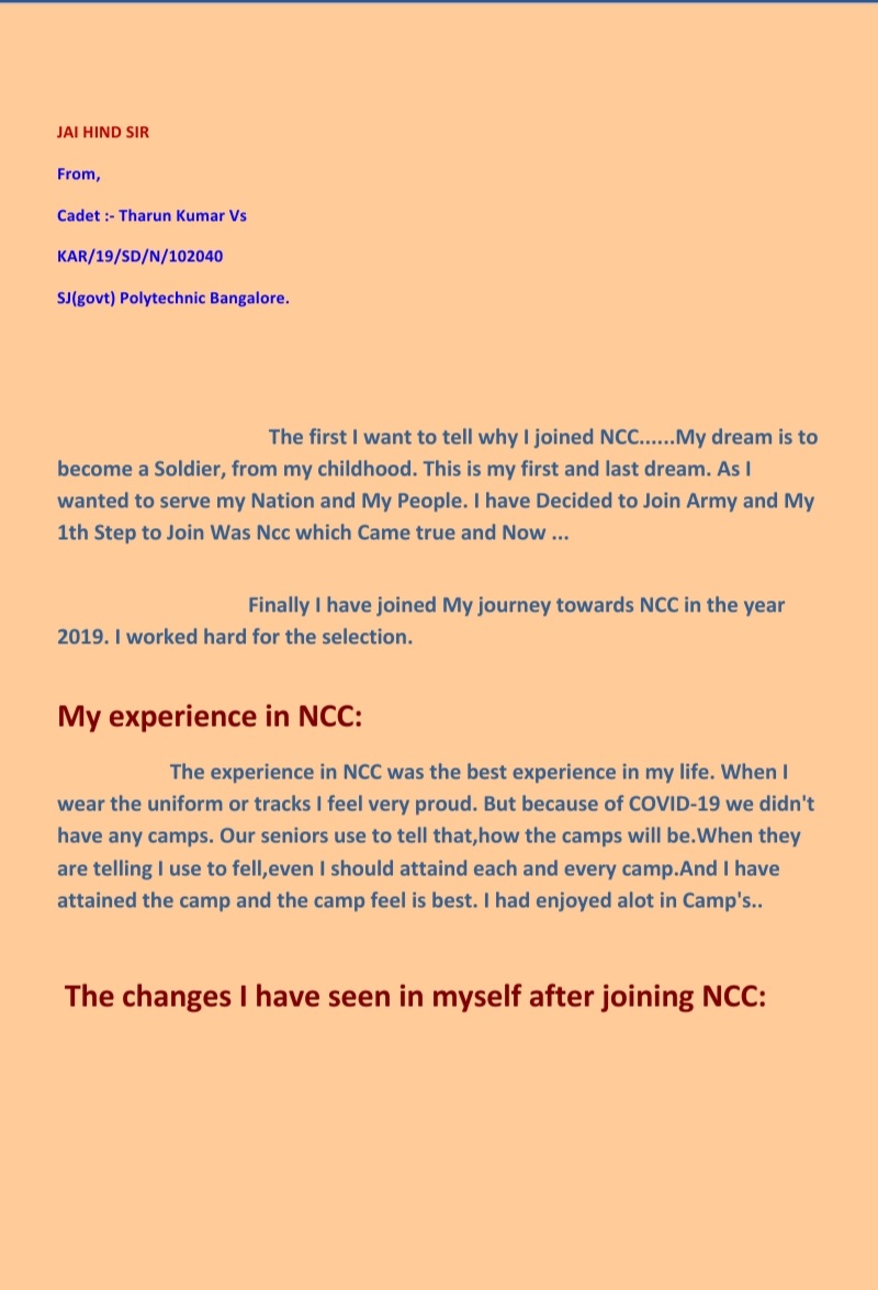 Experience in Ncc – India NCC