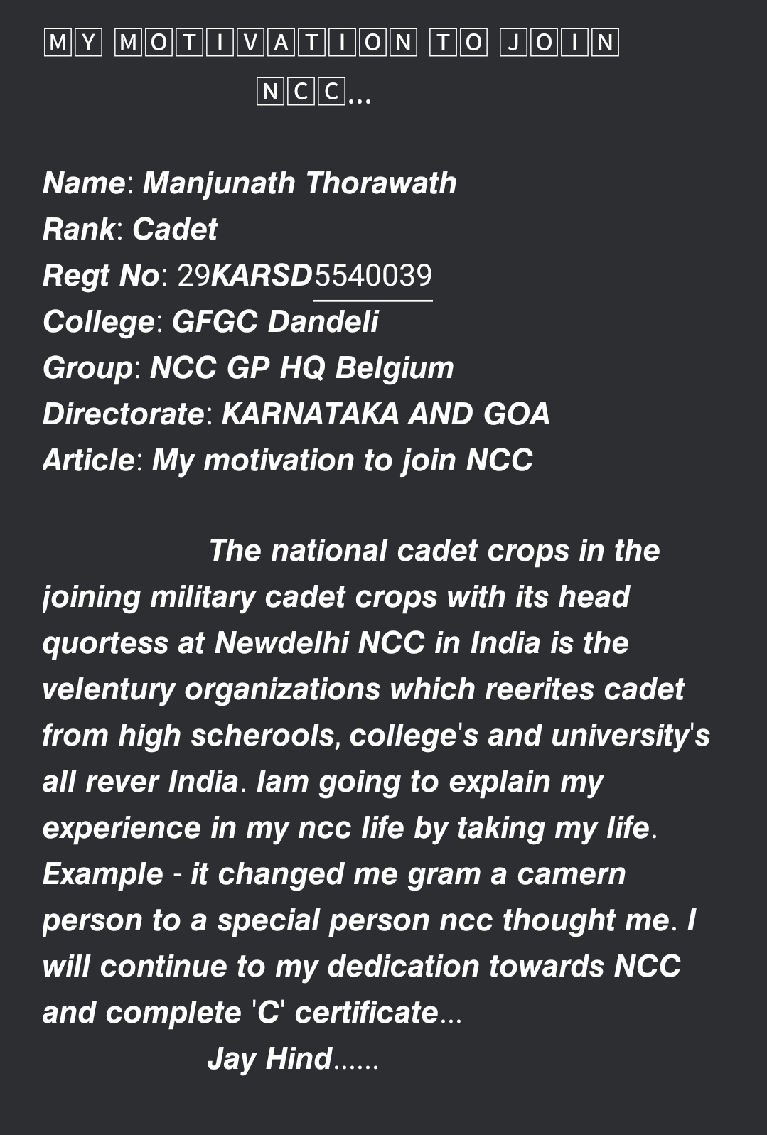 My motivation to join ncc – India NCC