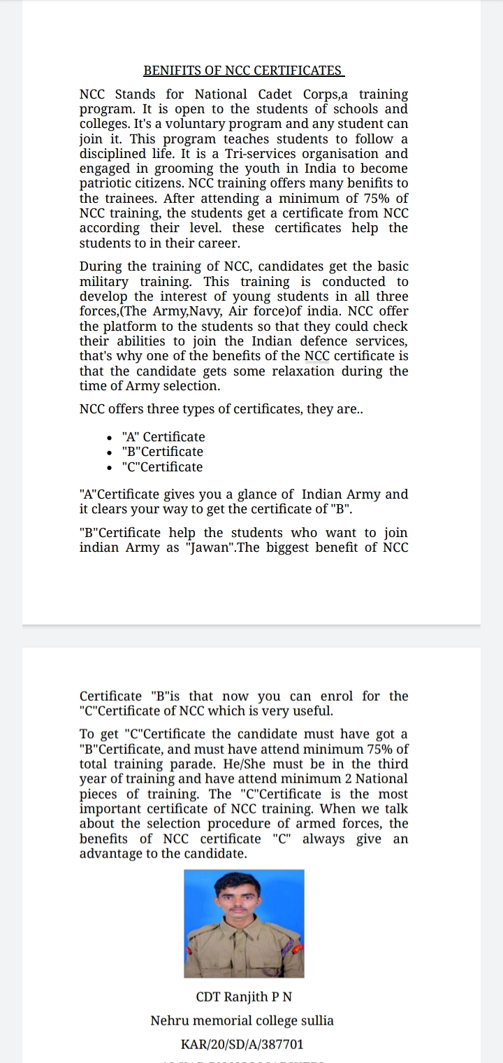 Benifits of NCC Certificate – India NCC