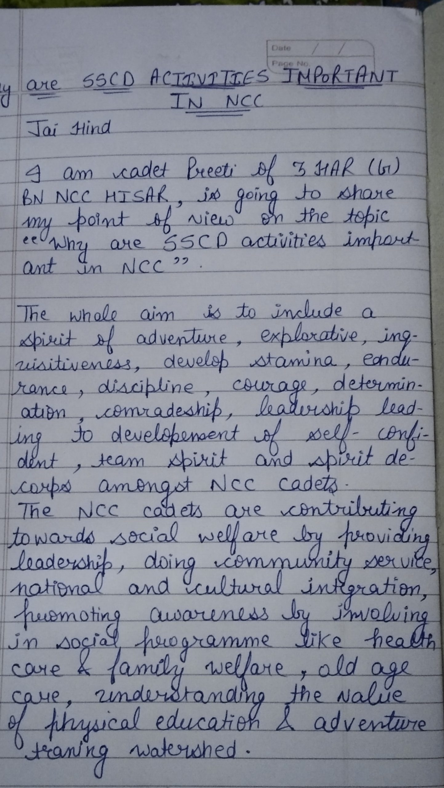 Why Are SSCD ACTIVITIES IMPORTANT IN NCC – India NCC