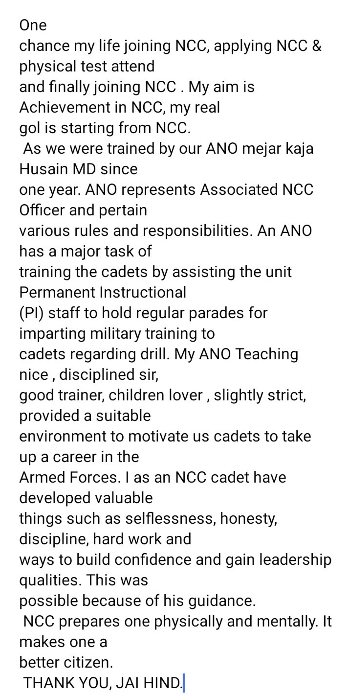 Experience with MY ANO – India NCC