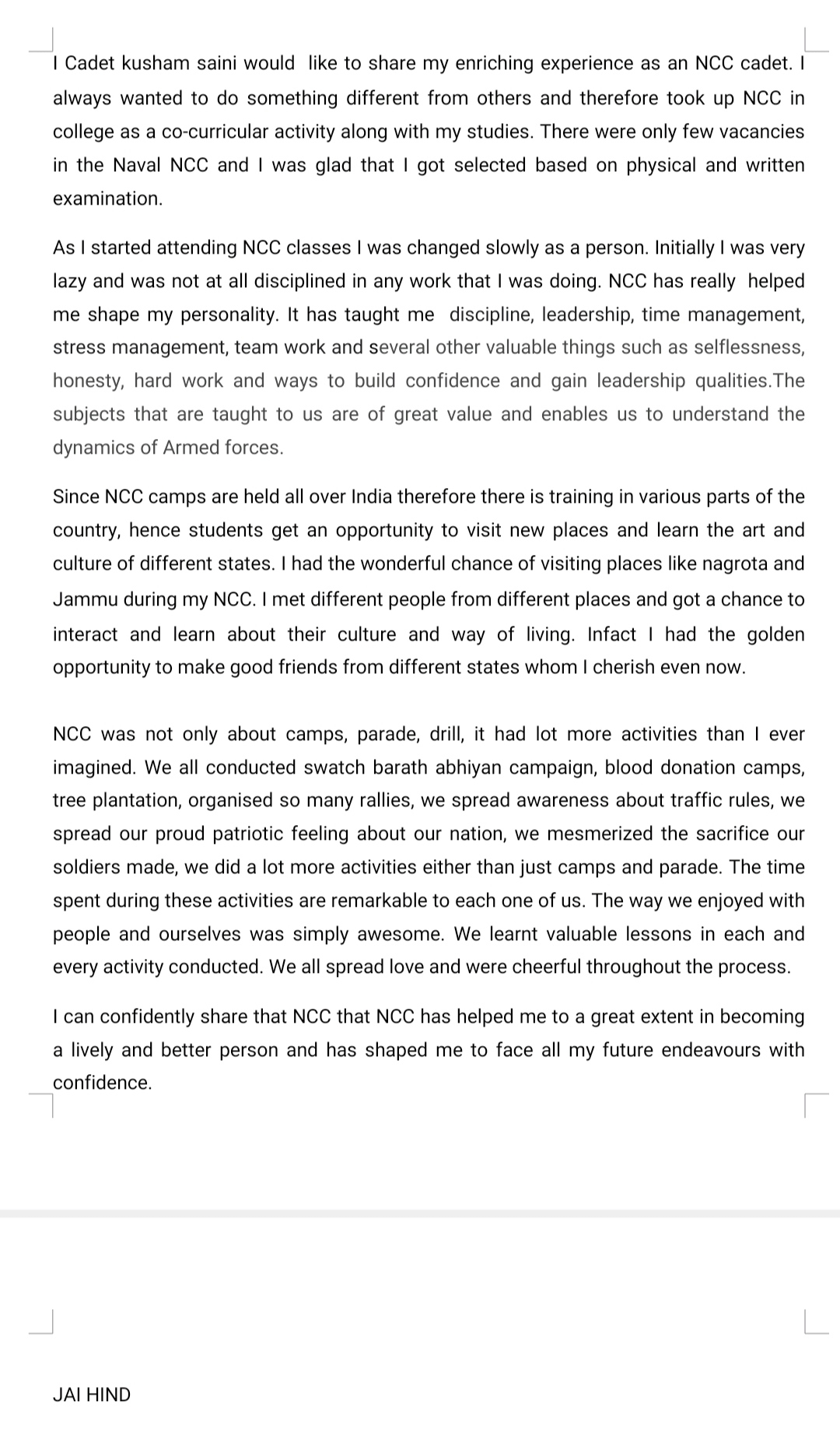 Ncc experience – India NCC