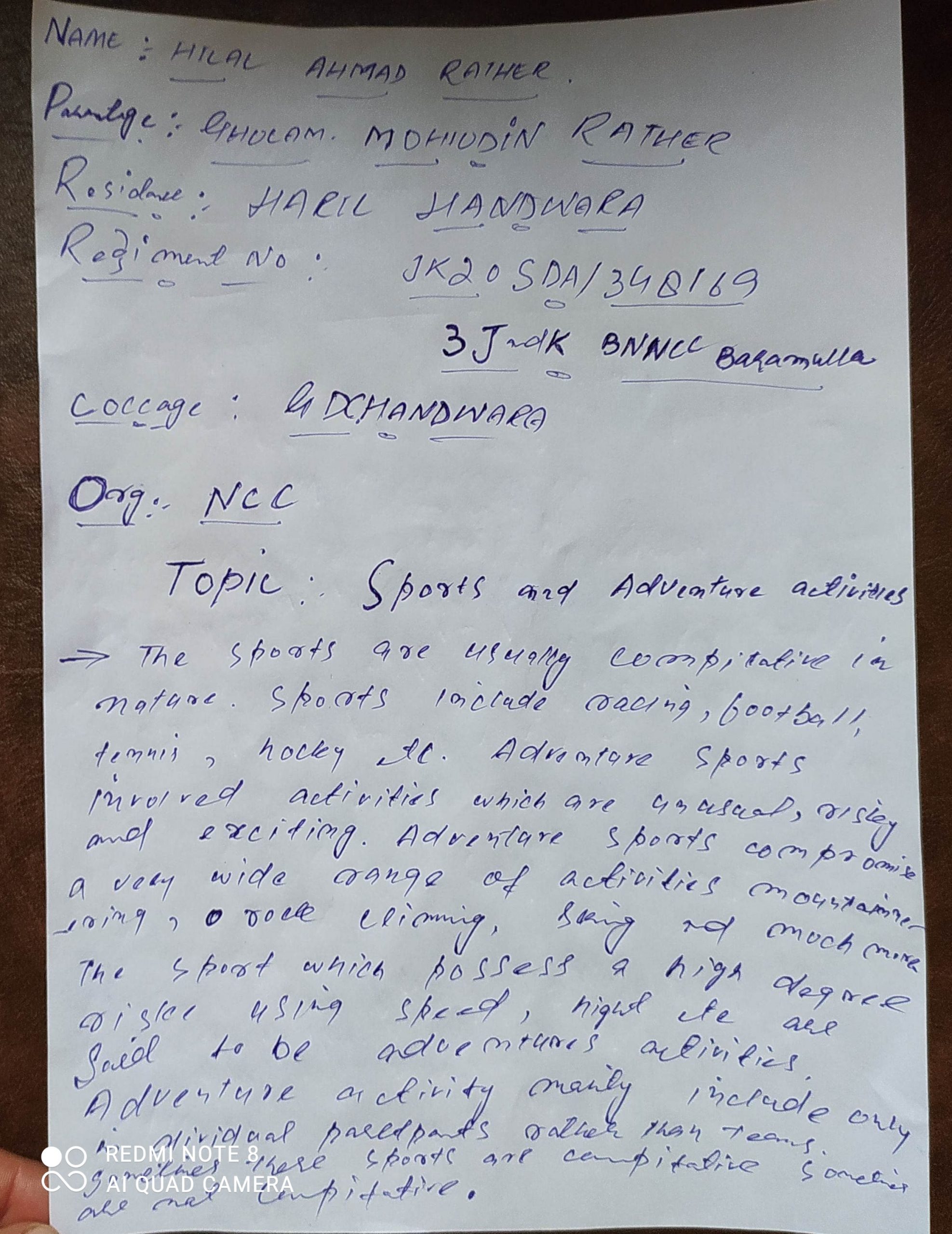 Sports And adventure activities – India NCC