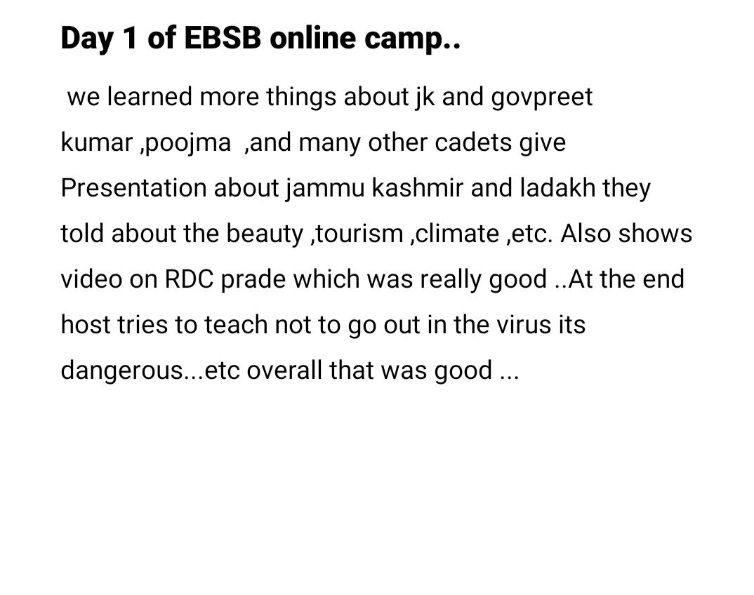 Online camp EBSB – India NCC