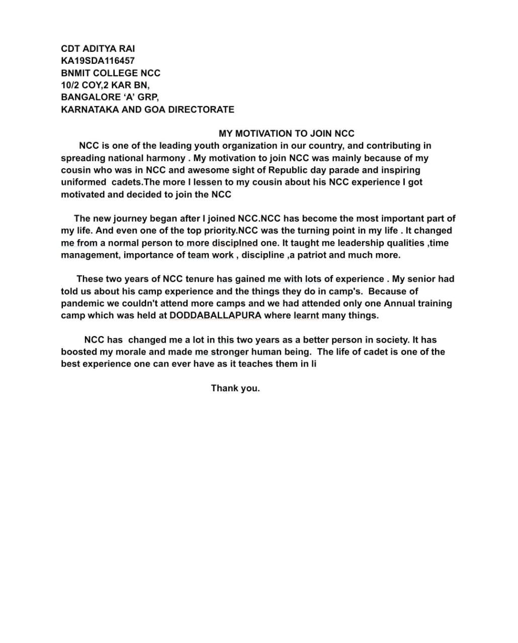 My motivation to join NCC – India NCC