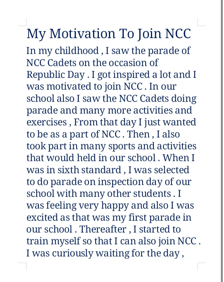 Article on My Motivation to join NCC – India NCC