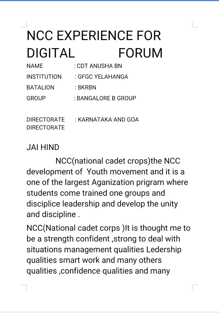 Ncc experience for digital form – India NCC
