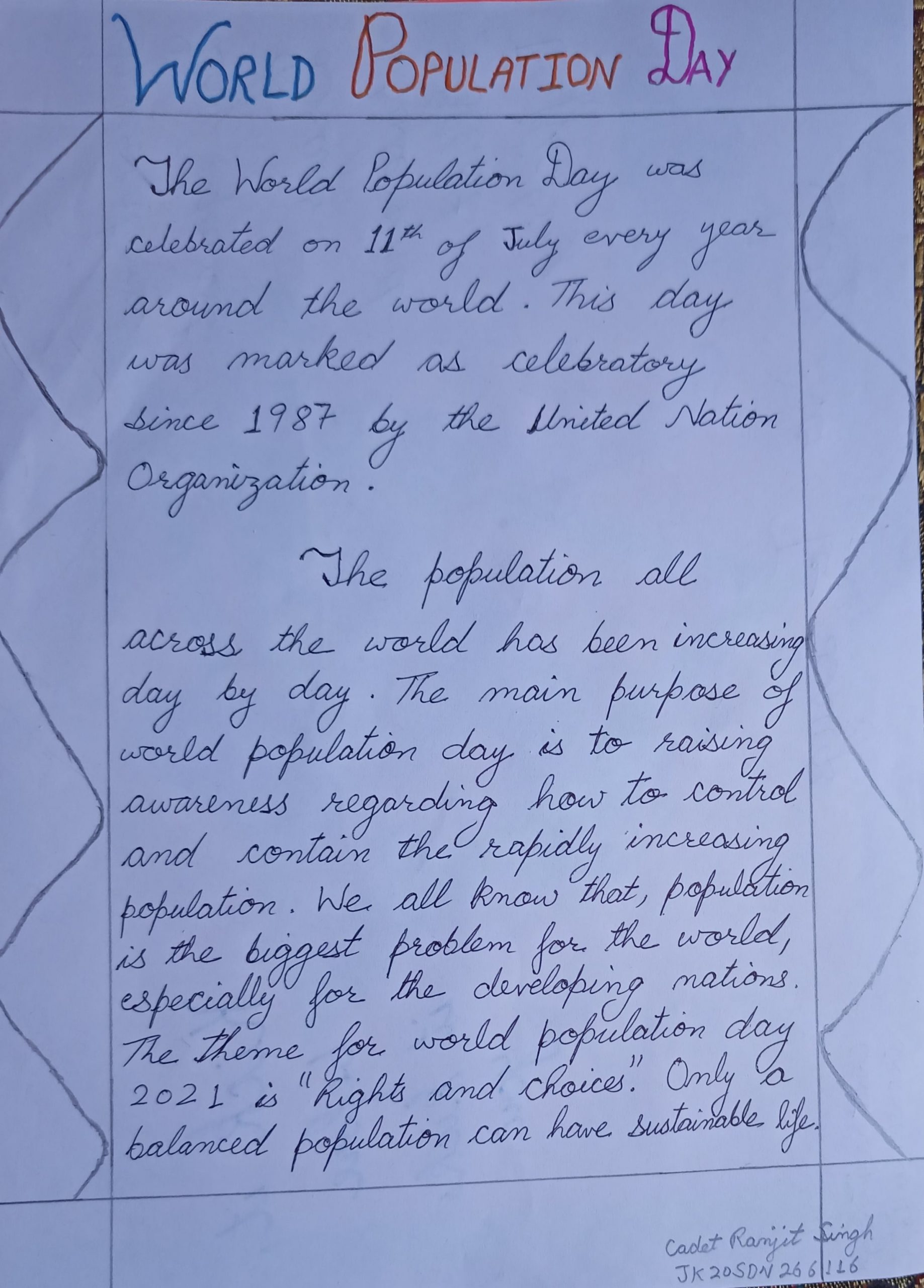 Article on World Population day – India NCC