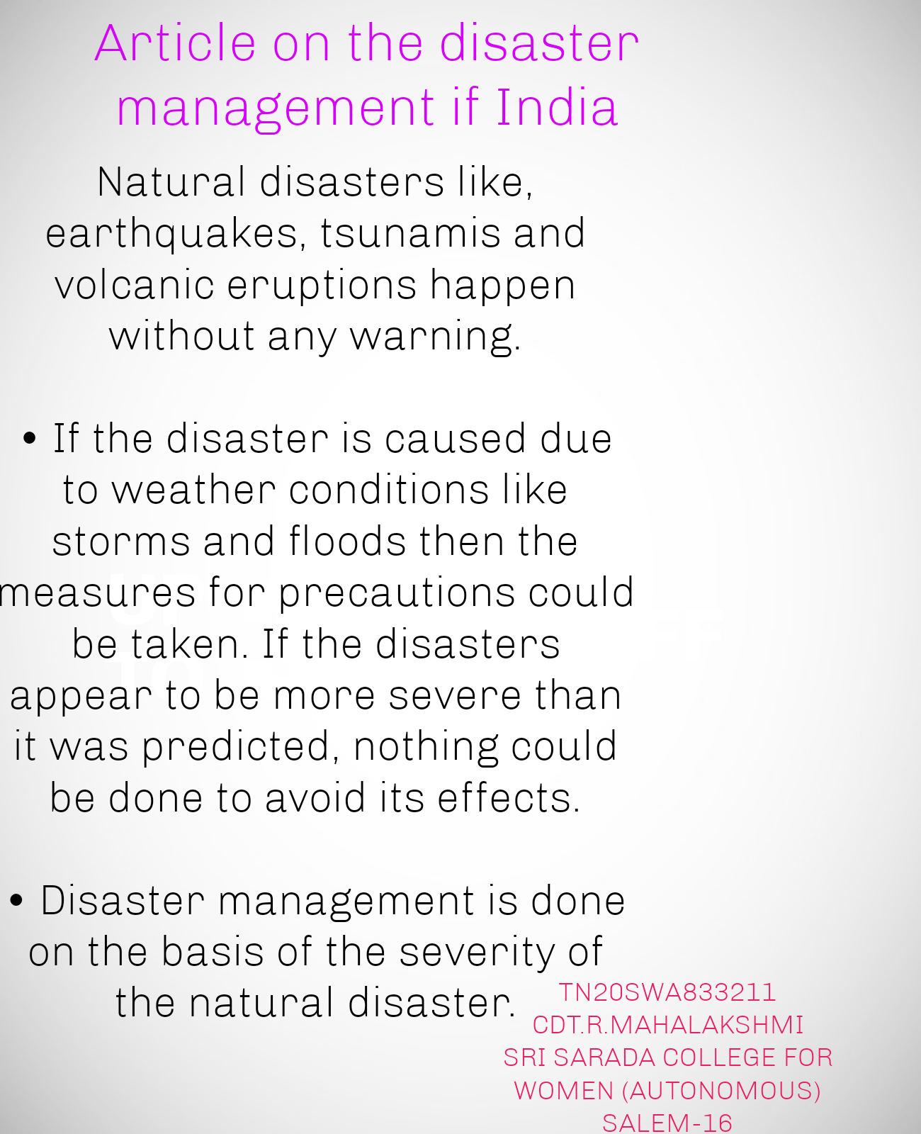 Article on the disaster management if India – India NCC