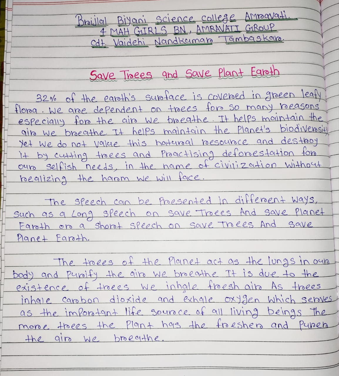 Save Trees and Save Plant Earth – India NCC