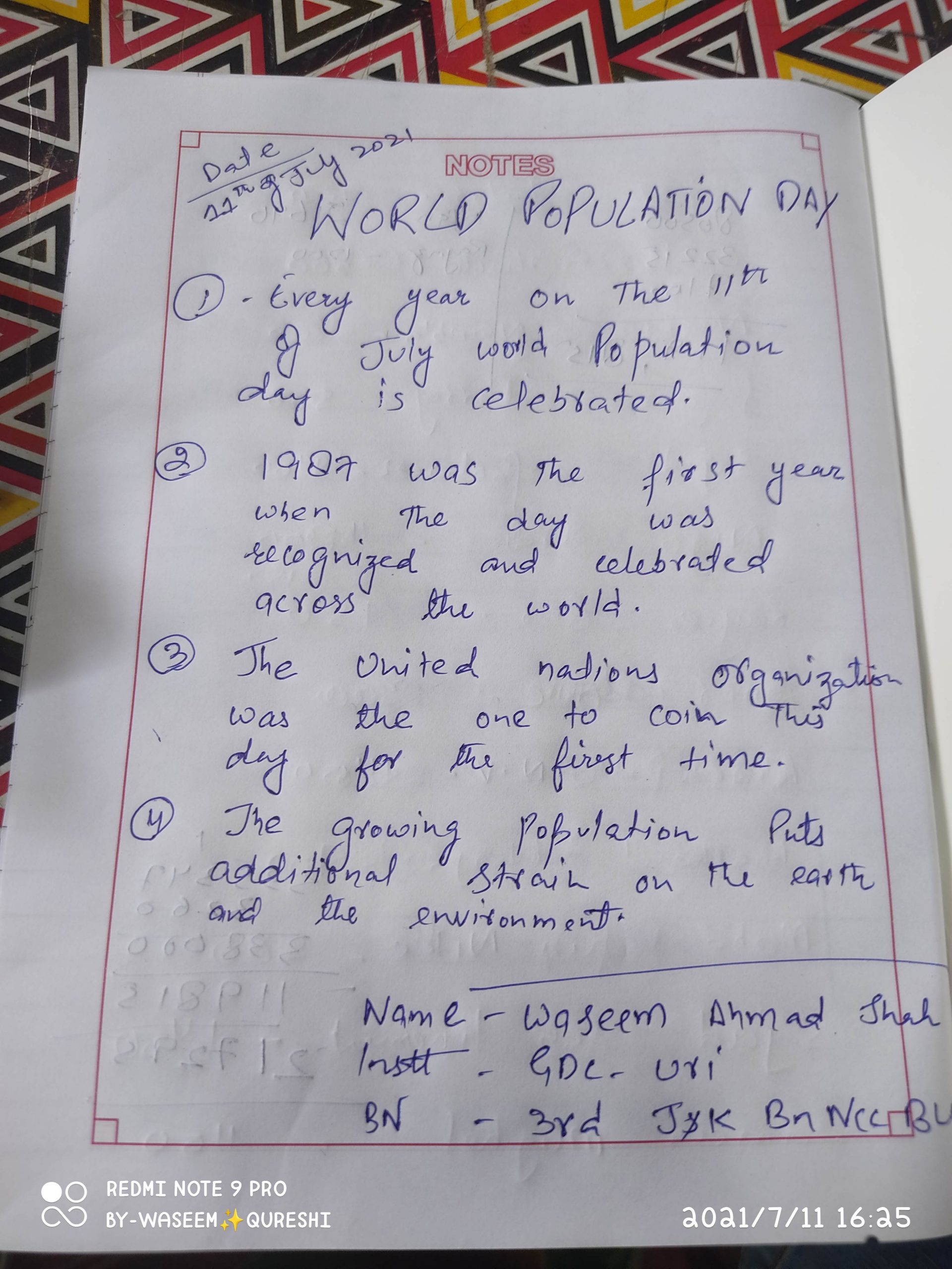 World population day – India NCC