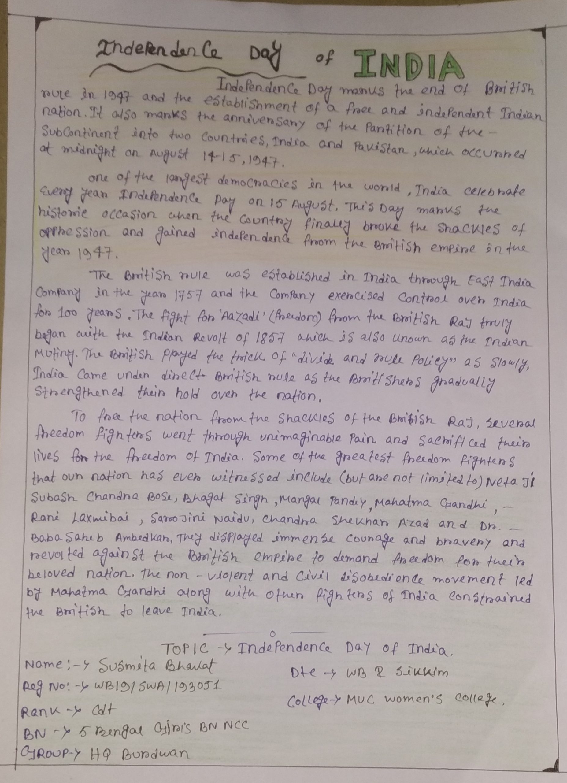 Independence day – India NCC