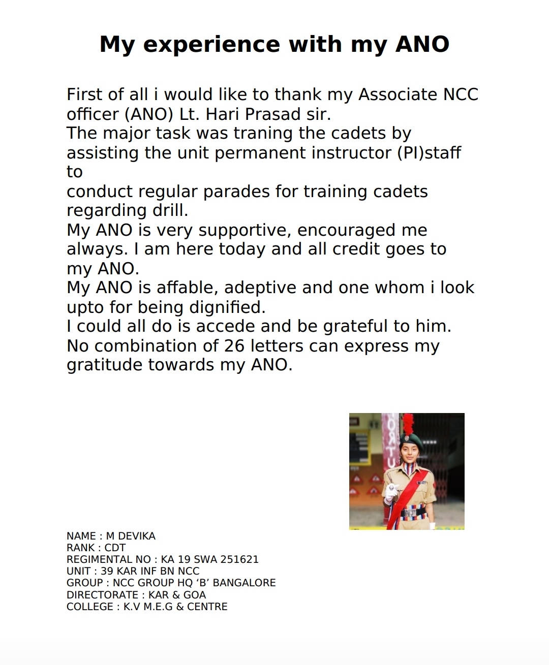 My experience with my ANO – India NCC