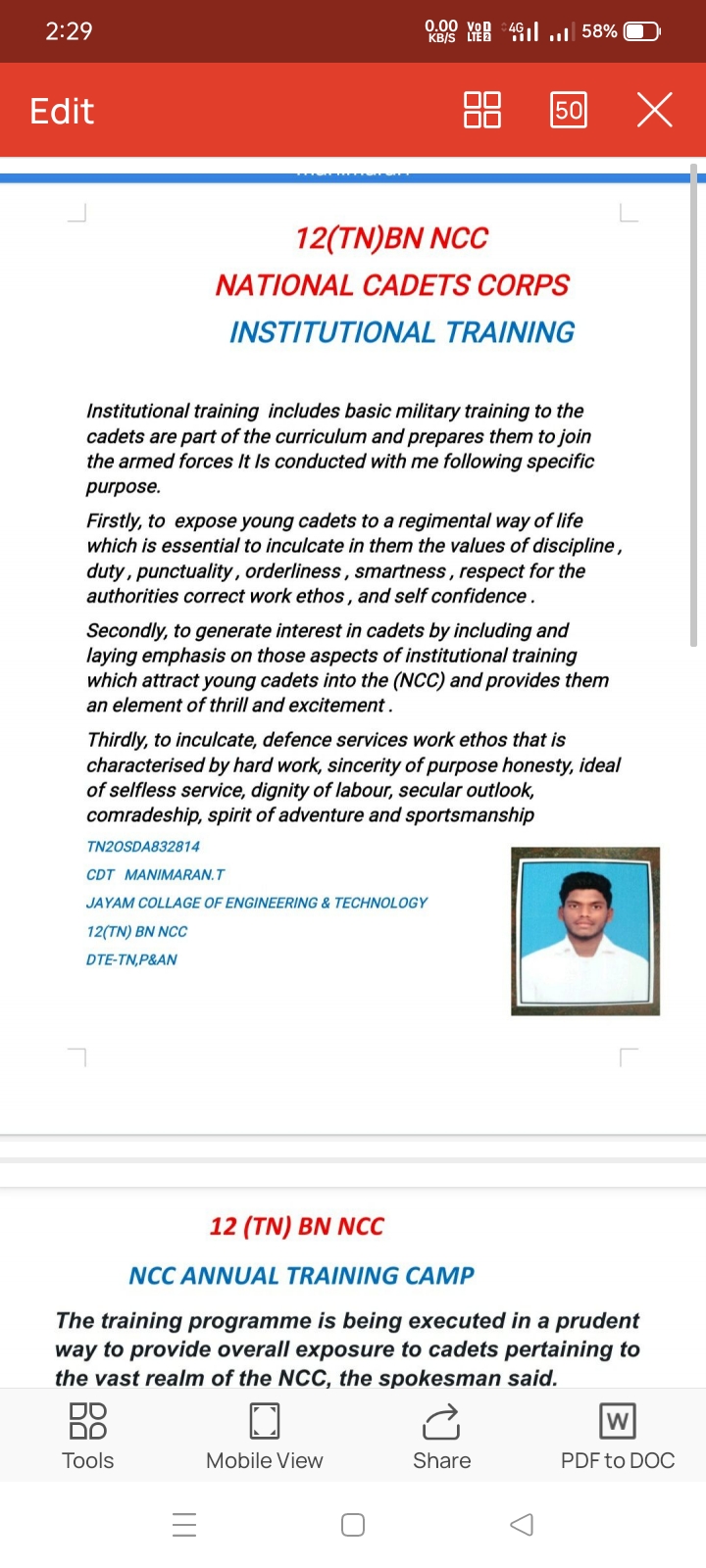 Institutional training – India NCC