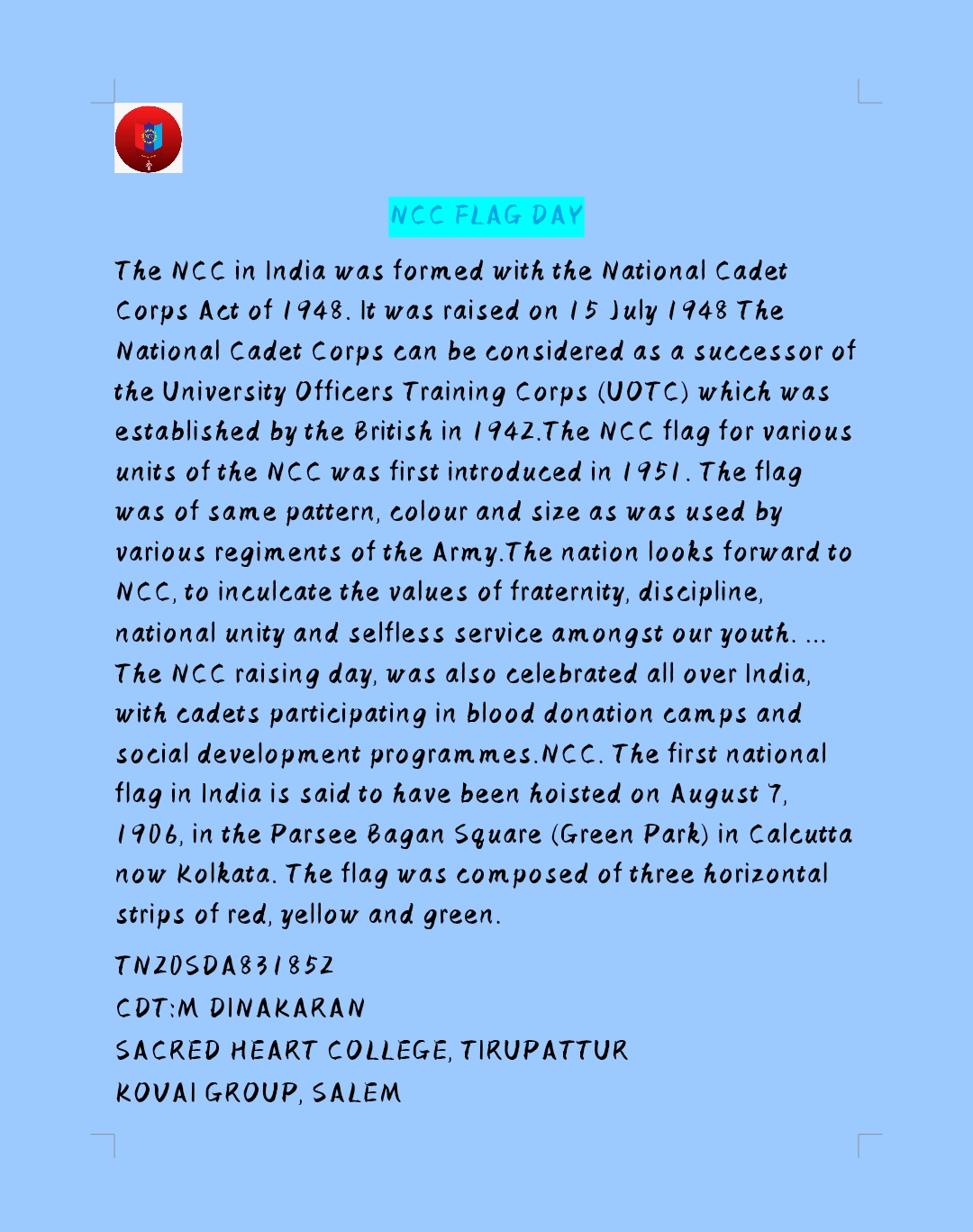 NCC FLAG DAY – India NCC