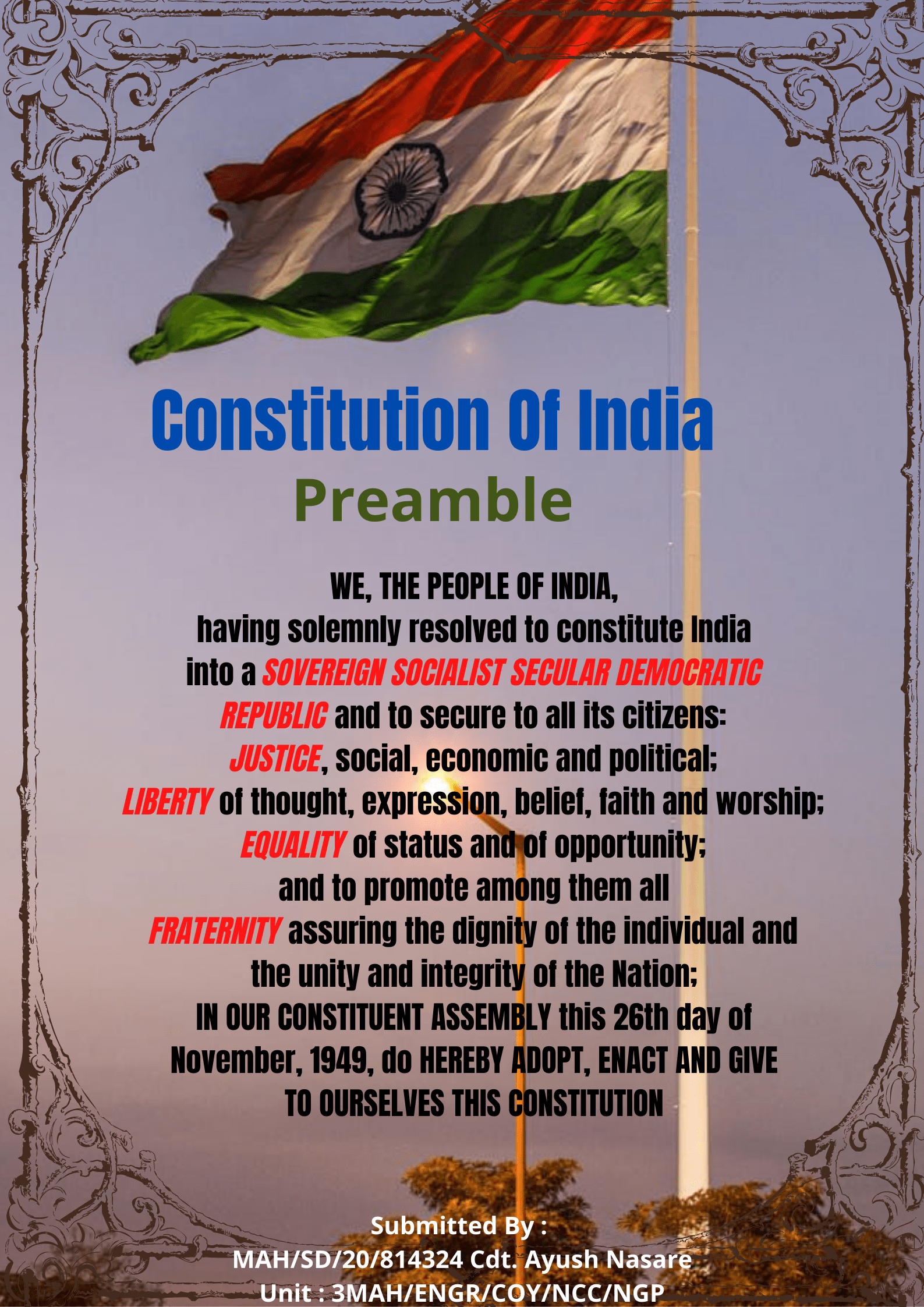 Digital Poster on ' Preamble Of India' – India NCC