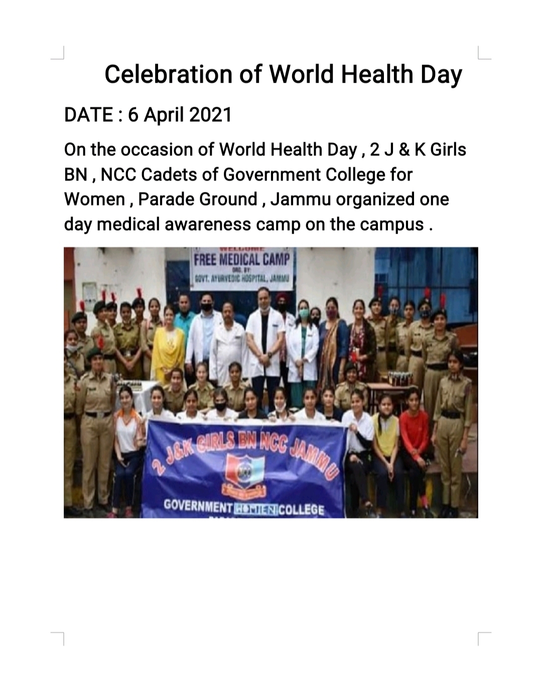 Celebration of World health day – India NCC