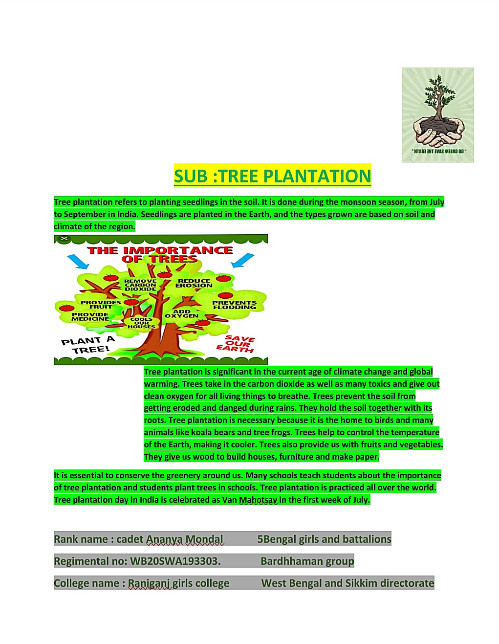 Tree plantation – India NCC