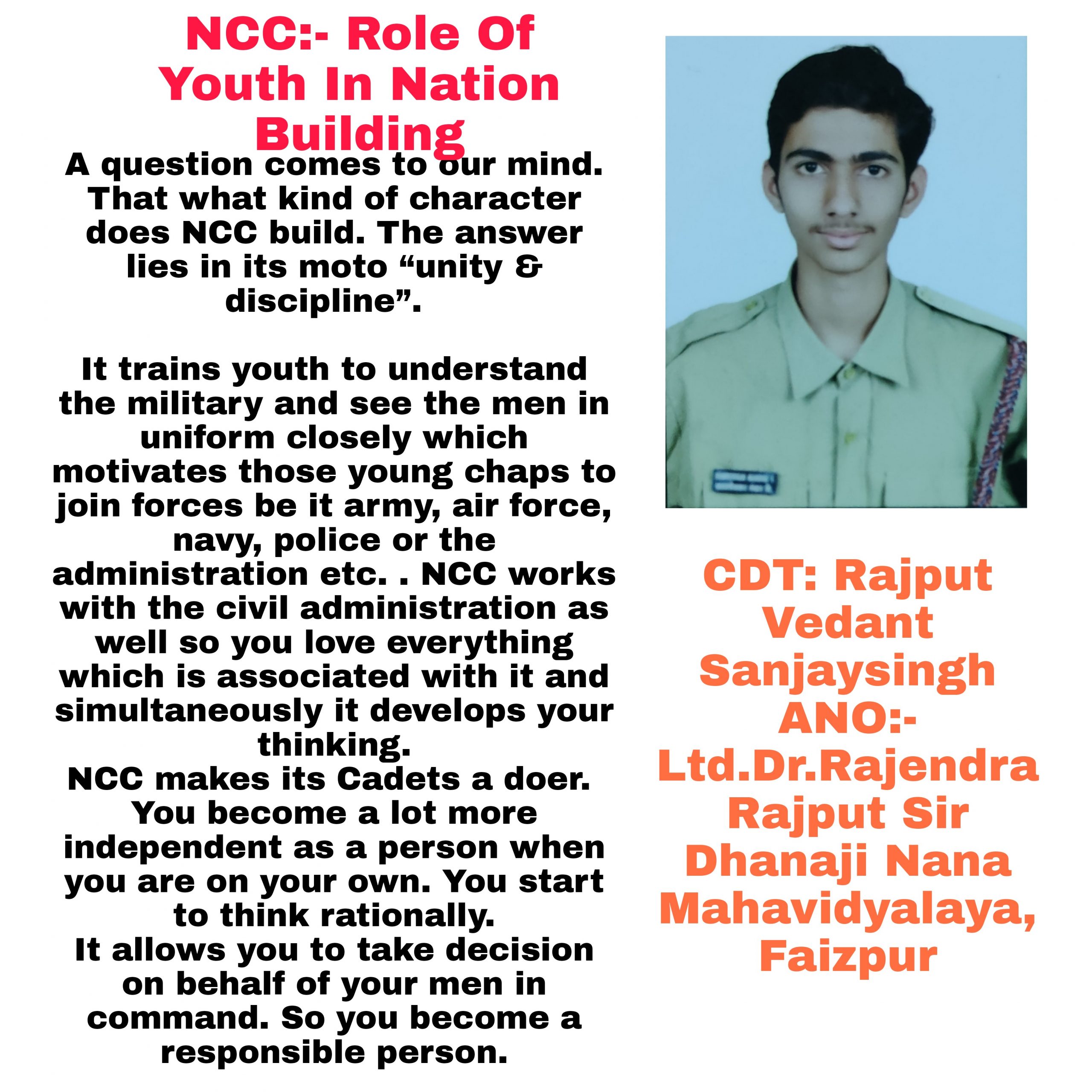 NCC:- ROLE OF YOUTH IN NATION BUILDING – India NCC