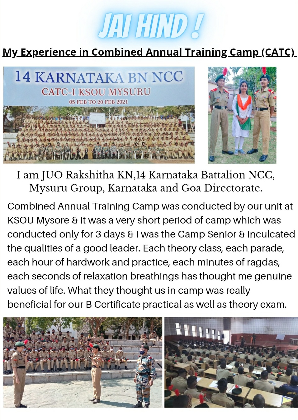 Experience of CATC Camp – India NCC
